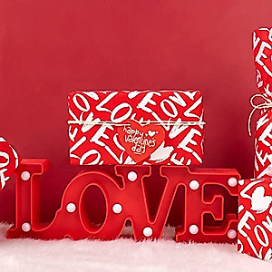 LeZakaa 60 Sheets Tissue Paper Bulk & 30 Pcs Lip Print Gift Sticker -"Love" Lettering Design for Valentine's Day (13.8 inch x 19.7 inch)