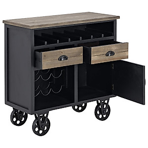 FirsTime & Co. Black and Brown Logan Bar Cart, Slim Kitchen Serving Cart and Coffee Cart with Storage for Liquor and Glasses, Wood, Farmhouse, 30.75 x 13.75 x 31.5 inches