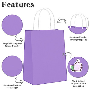 HaiQuan Purple Kraft Paper Bags with Handles, 25PCS 8 x 4.75 x 10 inchs, Gift Bags Gift Wrap Bags, Bulk Gift Bags for Shopping, Packaging, Wedding, Retail, Party, Gifts