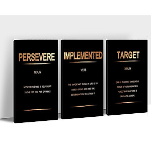 3-Panel Motivational Wall Art for Office, Inspirational Quotes Canvas Art for Home Office Wall Decor, Persevere-Implemented-Target Inspiring Affirmations Positive Words for Company Decor(12”x18”x3Pcs)
