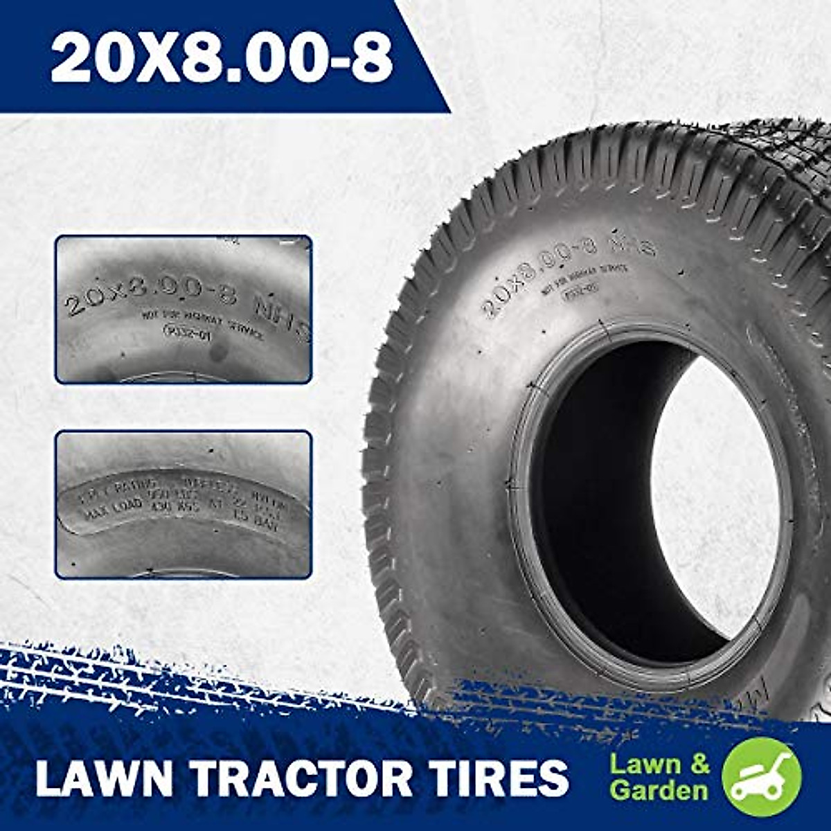 MaxAuto 2Pcs 20x8-8 20x8x8 Lawn Mower Cart Turf Tires P332 4PR Load Range B