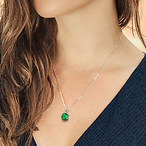 Gem Stone King 14K White Gold Oval Gemstone Birthstone and White Diamond Necklace | Oval 12X10MM | White Gold Pendant Necklace For Women | with 18 Inch Chain