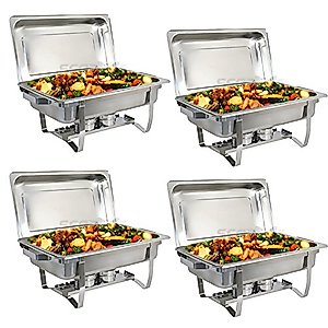 Elegant Design Durable Frame 4 PACK CATERING STAINLESS STEEL Welded CHAFER CHAFING DISH SET 8 Quart PARTY PACK Buffets, Hotel Breakfast Area, Brunches, Wedding Banquets Mirror Dripless Water Pan