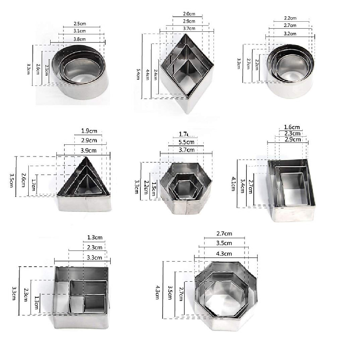 24 Geometric Stainless Steel Metal Cutting Dies (Pastries, Dough, Pie Crust, Fruit, Fondant, Clay),10 Eye Style Fruit Forks