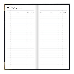 Letts of London Classic Weekly/Monthly Planner, 12 Months, January to December, 2024, Gold Corners, Vertical, Slim Size, 6.625" x 3.25", Black (C32SUBK-24)