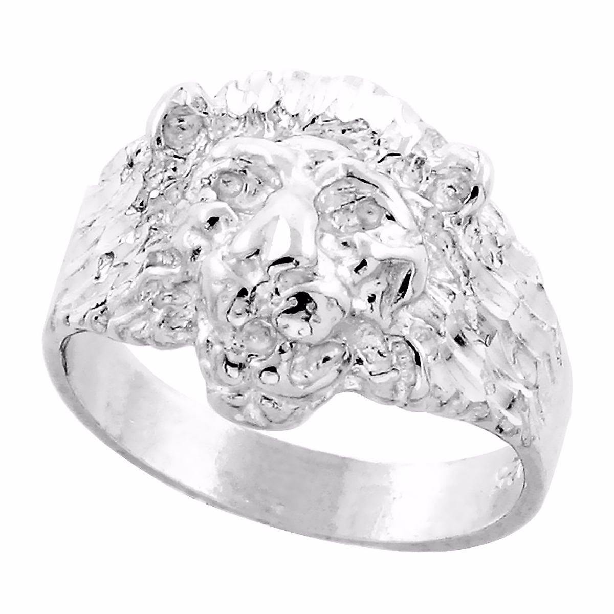 Gabriella Gold Sterling Silver Lion Ring Diamond Cut Finish 1/2 inch wide size 6.5