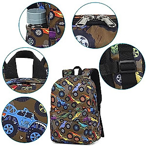 LEDAOU Kids School Backpack with Lunch Box for Boy Kindergarten BookBag School Bag Preschool Kindergarten Toddler Backpack (Off-road Vehicle Brown)