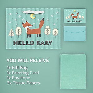 CRTURUNIQ 13" Baby Shower Large Gift Bags for Girls Boys with Baby Shower Card and Tissue Papers, Gender Reveal Gift Bag with Handle