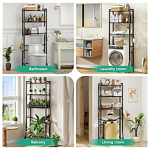 Kalrin Over-The-Toilet Storage Rack, 3-Tier Bathroom Organizer Shelf Over Toilet with Shelf and Basket, Freestanding Space Saver Bathroom Shelves Above Toilet for Room (Black)