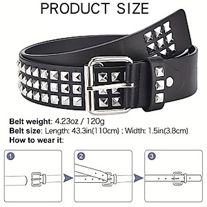 Ulekuke Metal Punk Rock Rivet Studded Belt for Women Men, Gothic Belt with Bright Pyramid Studs(Black)