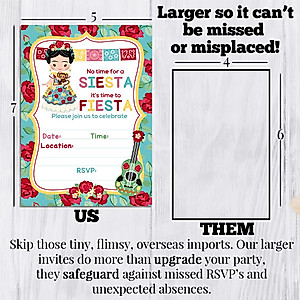 Amanda Creation Frida Fiesta Themed Birthday Party Invitations, 20 5x7 Fill In Cards with Twenty White Envelopes
