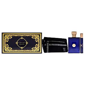 Versace Dylan Blue For Men 3 Piece Gift Set (Eau De Toilette Spray, 3.4 Ounce + Travel Spray, 0.34 Ounce + Versace Blue Trousse)
