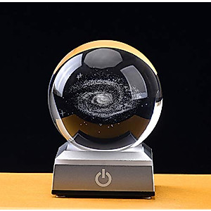 AIRCEE 3D Model of Galaxy Crystal Ball, with Led Lamp Stand, Planets Glass Ball, 6 Colors Light, Great Gifts, Educational Toys, Home Office Decor, Solar System Sphere with Gift Box