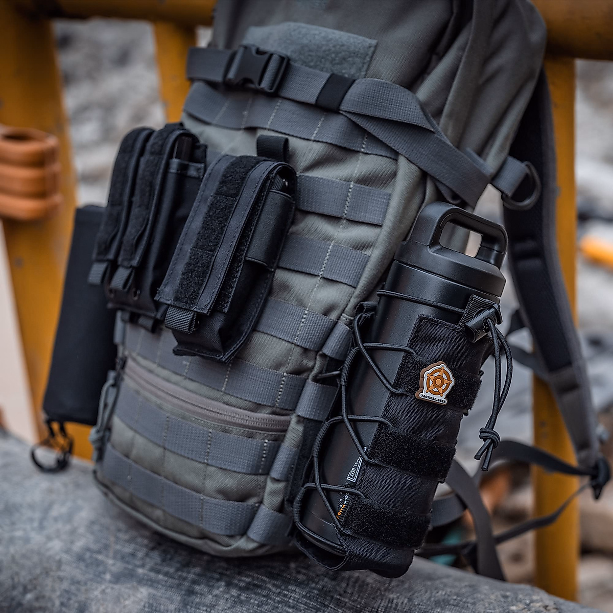 TACTICAL GEEK EXT11 Water Bottle Pouch, Portable Water Bottle Carrier, Drawstring Travel Bottle Holder, Adjustable Outdoor Sports Kettle Carrier Holster, Molle Water Bottle Holder for Backpack (Black)