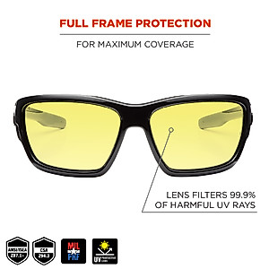 Ergodyne Skullerz Baldr Safety Glasses- Black Frame, Yellow Lens