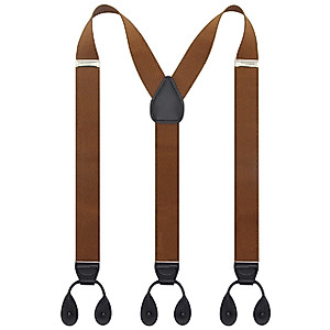 Timiot Y Back Button 1.4" Suspenders for Men with Stylish Leather Button Ends(Coffe)