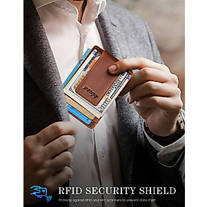 Money Clip, Front Pocket Wallet, Leather RFID Blocking Strong Magnet thin Wallet (one size,Khaki (Id Window Crazy Horse Leather))