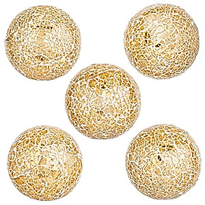Ka Home Gold Mosaic Glass Orbs Set of 5 - Decorative Sphere Balls for Centerpiece, Tray and Bowl Displays -3 inches Each