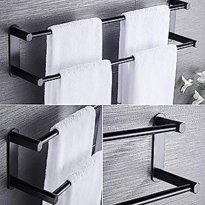 Double Tea Towel Holder for Hanging Over The Kitchen Cupboard Door - 41Cm/16.14Inch Towel Rack - No Drilling Necessary - /Silver/81Cm (Svart 41 cm)