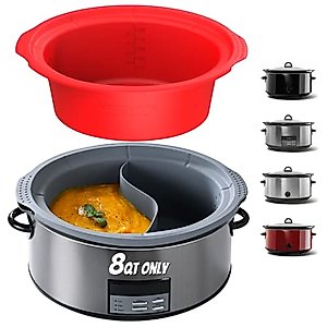 Vangerute (2-PACK) 8QT Silicone Slow Cooker Liner for Oval Crock pot Liners,Leakproof Reusable Slow Cooker Divider Insert,Easy Clean Seamless Slow Cooker Bags fit 8QT Crockpot BPA Free Dishwasher Safe