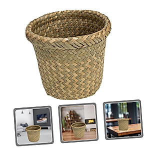 Hohopeti Woven Trash Can Bedroom Garbage Bin Rattan Straw Woven Waste Basket for Living Room Kitchen Bathroom Office Decorative Storage Container