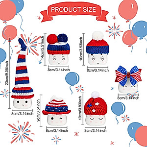 6 Pieces 4th of July Marshmallow Mug Hat Crochet Independence Day Mug Topper Hat Knitted Cup Head Mug Set Mini Marshmallow Mug Topper Decorative Mug Hat Cover for Coffee Mug Tiered Tray Decor