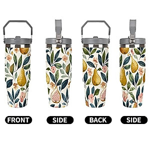 YTLKGFP 30 Oz Large Capacity Car Cup Figs And Pears Tumbler with Handle Straw Lid Insulated Stainless Steel Water Bottle Travel Mug Leak-proof Car Cup Keeps Cold Or Hot