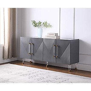 Best Master Furniture Tyrell High Gloss Lacquer Sideboard/Buffet with Gold Accents, Grey
