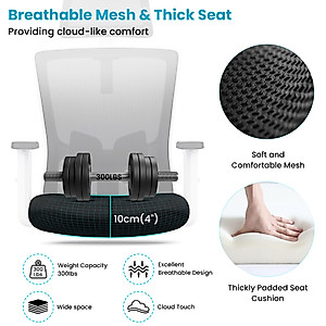 Brick Attic Office Chair Ergonomic Desk Chair High Back Computer Chair Swivel Mesh Task Chair with Adjustable Lumbar Support Armrests Headrest White