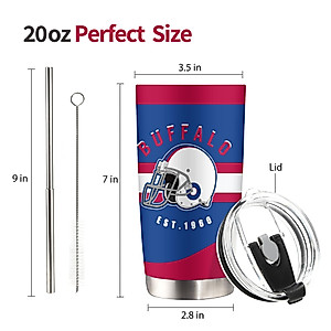 Custom Buffalo Tumbler 20oz Stainless Steel with Lid & Straw Personalized Football Fans Gifts for Women Men Coffee Travel Insulated Mug Cup Add Name Number