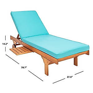 SAFAVIEH Outdoor Collection Newport Natural/ Aqua Cushion Built-in Side Table Adjustable Chaise Lounge Chair