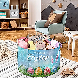 Easter Bunny Rabbit Eggs (14) Large Round Baskets for Storage Laundry Baskets with Handles Blanket Storage Basket for Bathroom Shelves Bins for Organizing Nursery Hamper Girl Boy