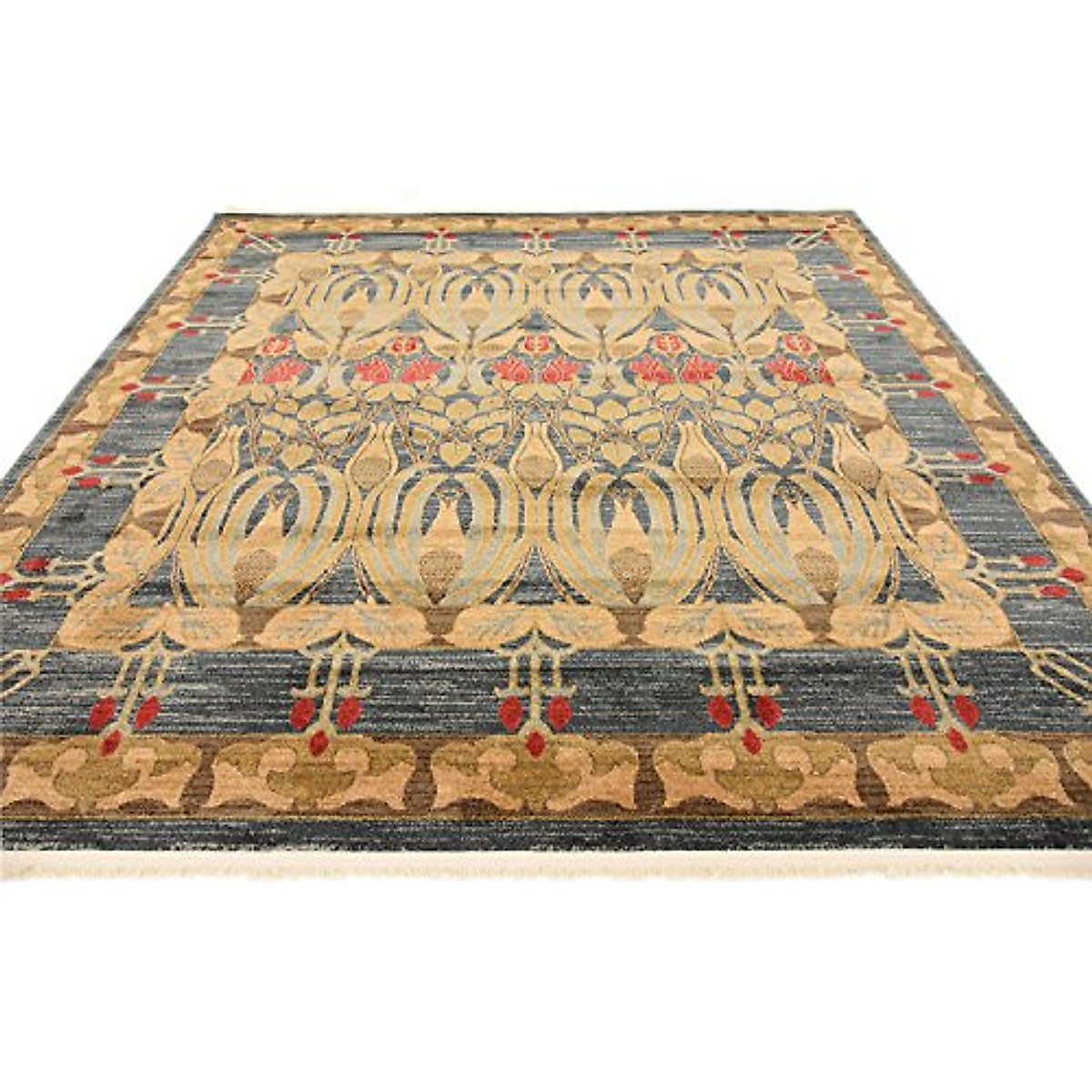 Unique Loom Edinburgh Collection Classic Oriental Traditional French Country Inspired Border Design Area Rug, 8' 0" x 8' 0", Blue/Beige