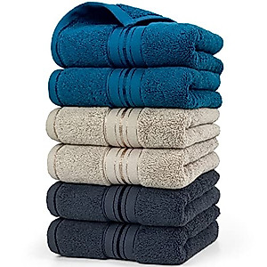 Cleanbear Hand - Towels - Thick - Towel Set - 6 - Fluffy Bathroom Towels in 3 Assorted Colors 600 GSM Ultra Soft and Highly Absorbent Face Towels Hotel Quality (13 x 29 Inches)