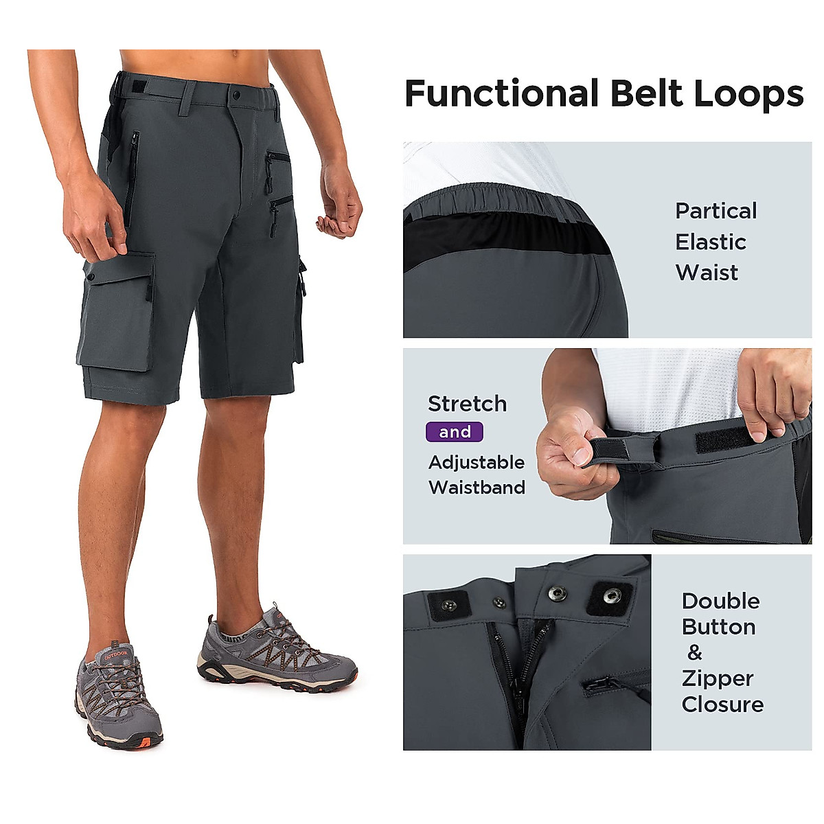 Wespornow Men's-Hiking-Shorts Tactical Shorts Lightweight-Quick-Dry-Outdoor-Cargo-Casual-Shorts for Hiking Cycling (Dark Grey,L)