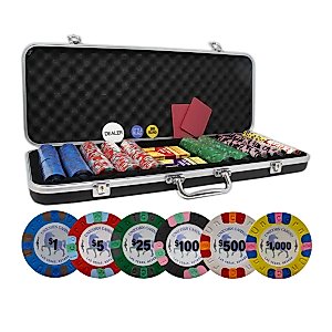 DA VINCI Unicorn All Clay Poker Chip Set with 500 Authentic Casino Weighted 9 gram Chips, Black ABS Case, 2 Decks of Plastic Playing Cards, Dealer Buttons and 2 Cut Cards