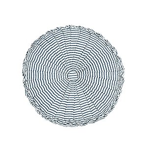 Lush Decor Farmhouse Ticking Stripe Yarn Dyed Pleated Decorative Pillow, 14" Round, Blue