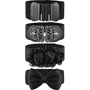 Chuangdi 4 Pieces Women Vintage Waist Belt Elastic Stretch Retro Cinch Belt Waistband for Jeans Pants Dresses (Rustic Style)