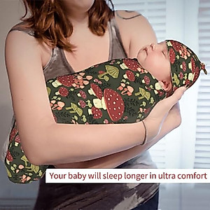 Cute Mushroom Newborn Swaddle Blanket with Beanie Set, Soft and Stretchy Baby Blanket Swaddle Sack for Boy and Girl Gift