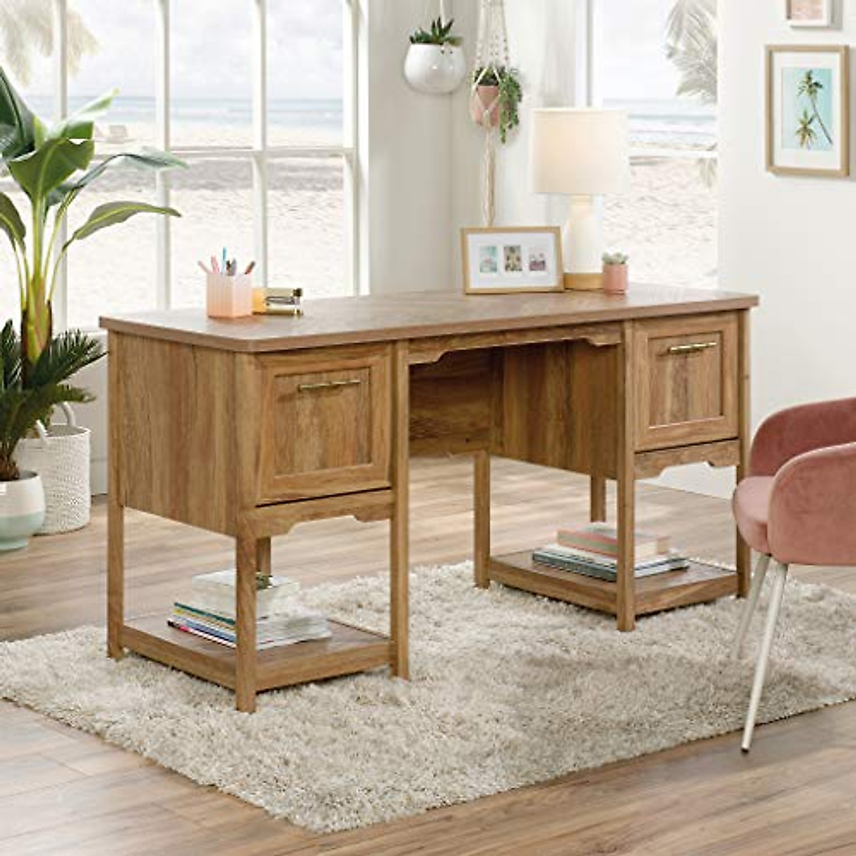 Sauder Coral Cape Desk, L: 58.62" x W: 23.47" x H: 30.0", Sindoori Mango Finish