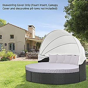 MICTONY Outdoor Daybed Cushion Cover, 66" Replacement Daybed Cover with Elastic Band, Sun Bed Cushion Cover, Outdoor Round Bed Cushion, Cover ONLY (Daybed NOT Included), Grey