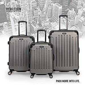 Kenneth Cole REACTION Renegade Luggage Expandable 8-Wheel Spinner Lightweight Hardside Suitcase, Silver, 20-Inch Carry On