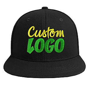 Custom Snapback Hat for Men Design Your Own Embroidery Logo Flat Bill Visor Classic Adjustable Baseball Cap Black