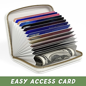 Aiawoxc Credit Card Holder for Women, Small RFID Card Wallet Slim Leather Business Card Organizer Case with Zipper & Keychain(White)