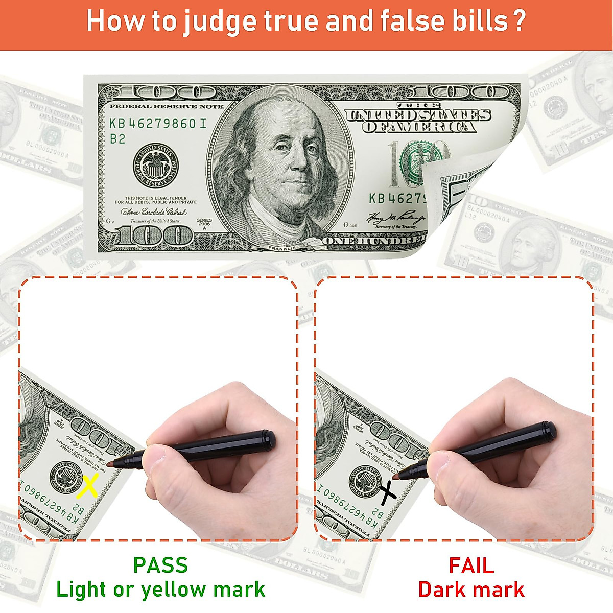 8 Pcs Counterfeit Bill Detector Pen Money Checker Fake Bill Checker Universal Detect Fake Money Tester