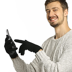 ViGrace Winter Warm Touchscreen Gloves for Men and Women Touch Screen Fleece Lined Knit Anti-Slip Wool Glove (Black, Medium)