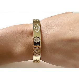 LESLIE BOULES Evil Eye & Hamsa Hand Cuff Bracelet For Women 18K Gold Plated Fashion Jewelry