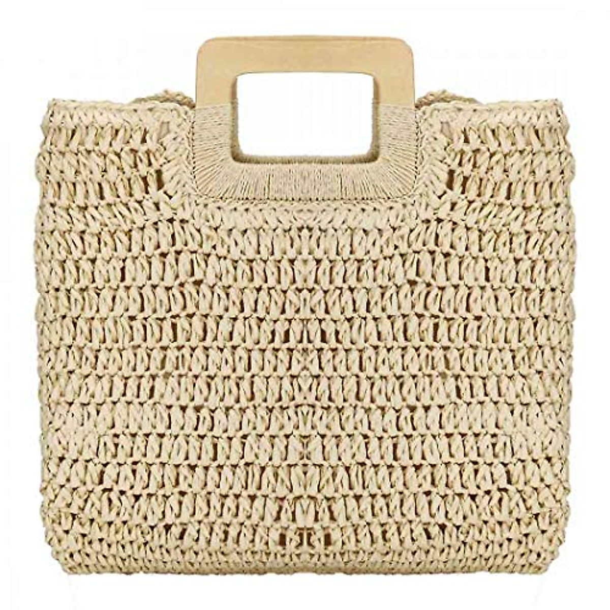 Women's Straw Tote Bag Handbags Beach Bag Exquisite Woven Fashion Large Rectangle Top Handle Bag Shopper Bag (Beige)