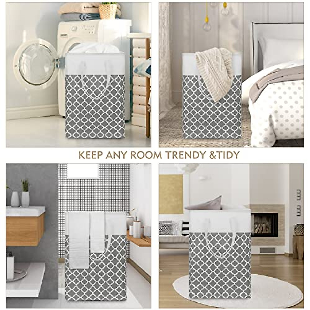TOTANKI 2-Pack Laundry Basket, 80L Large Laundry Hamper with Long Reinforced Handles, Freestanding Waterproof Storage Basket, Collapsible Clothes Hamper for Bedroom, Bathroom, Dorm (Grey)