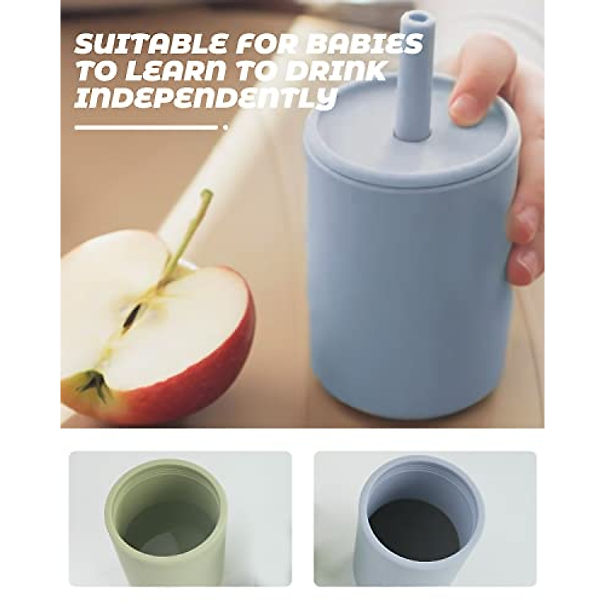 DF DUALFERV 2 Pcs Silicone Sippy Cup, Silicone Straw Cups for Toddlers, Baby Straw Cup, Silicone Sippy Cups for Baby 6 Months (Blue, Green)